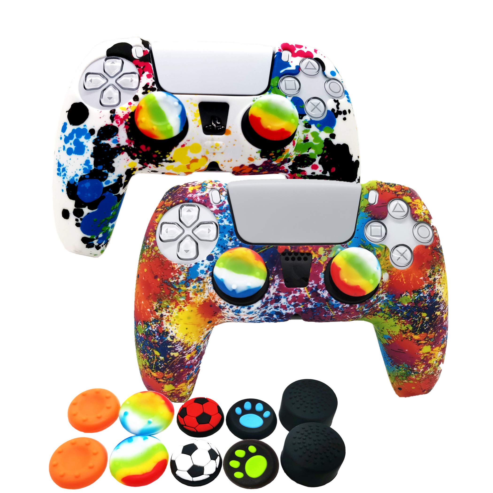 Silicone Skin for PS5 Dualsense Controller, 2pcs Durable Case Cover for Playstation 5 with 10pcs Thumb Joysticks Grips (1)