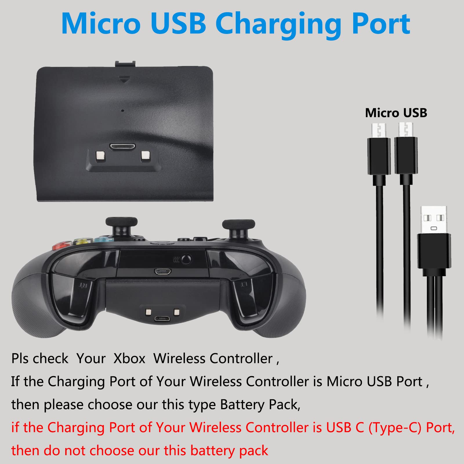 Xbox One Controller Battery Pack, 2 Pack 1400mAh Rechargeable Battery for Xbox One/One S/One X with LED Indicator (Not for Xbox Series X/Xbox Series S)