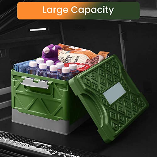 Storage Bins with Lids – Premium Collapsible Storage Bins with Space-Saving Design – Practical Stackable Storage Bins for Toys, Books, Clothes, Garage Organization – Built-in Side Handles – 30L (Green)