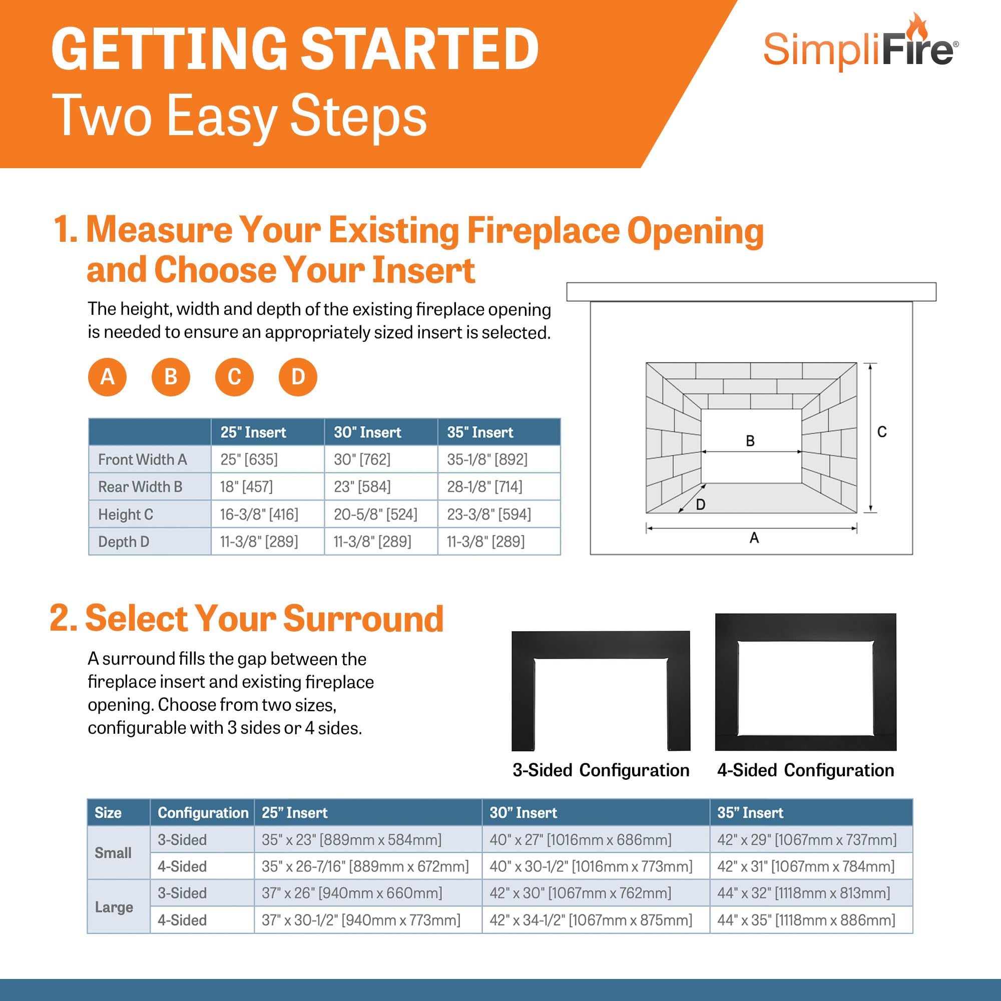 SimpliFire Electric Fireplace Insert, 35-Inch, Contemporary Front, Large Surround, Installs Into a Wood Fireplace Opening, Textured Logs, Multi-Function Remote with Timer, 1500W Heater
