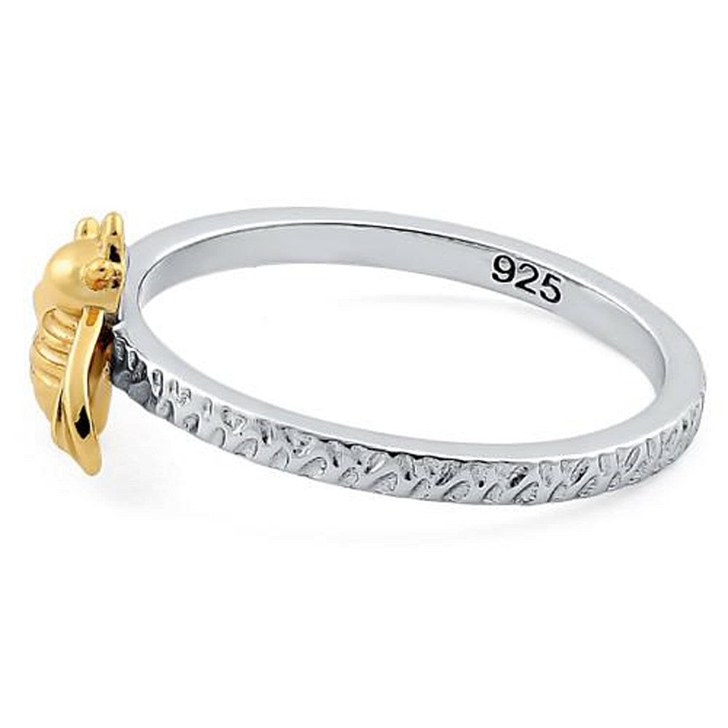 Sterling Silver 925 Bumble Bee Ring Honey Bee Two Tone Ring Insect Band Ring (6)