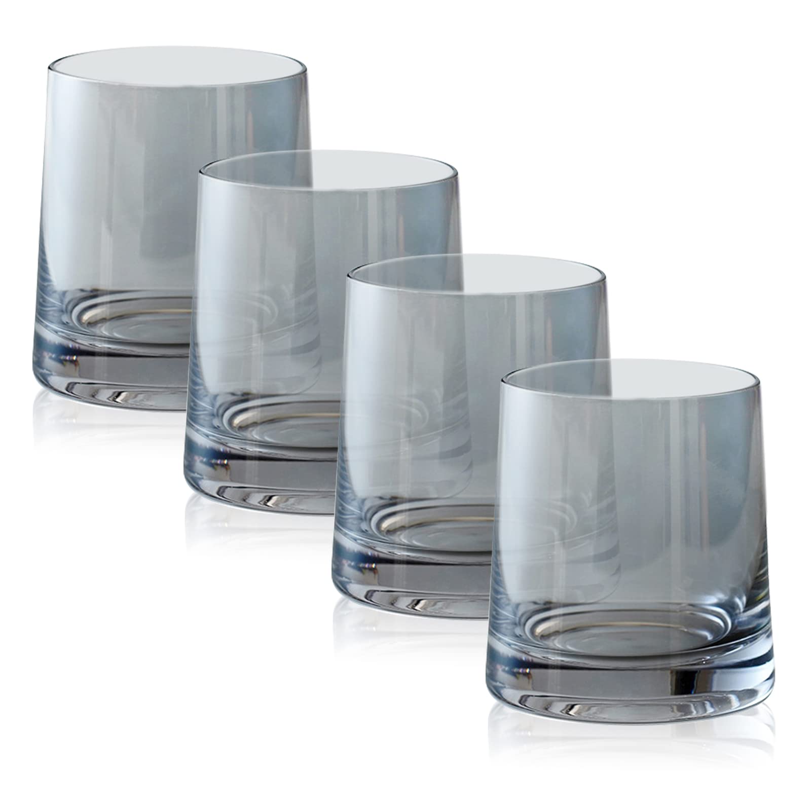 Sekonow Set of 4 Colored Whiskey Glasses, 8.8 Oz Old Fashioned Glass, Rocks Glasses Tumbler, Stemless Drinking Glassware for Men Women Bourbon Scotch Cocktail Tequila Liquor (Gray)
