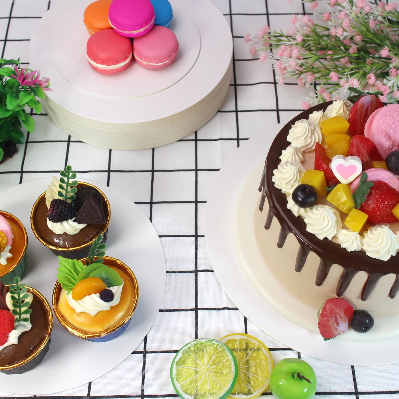 PQZKLDP 6inch White Cake Board Rounds 20pcs Circle Cake Drum 1.5mm Thickness Sturdy Disposable Cake Plates- Base-Tray for Displaying Cake-Bread-Desserts-Cookie & Oil Water Resisting PQ146