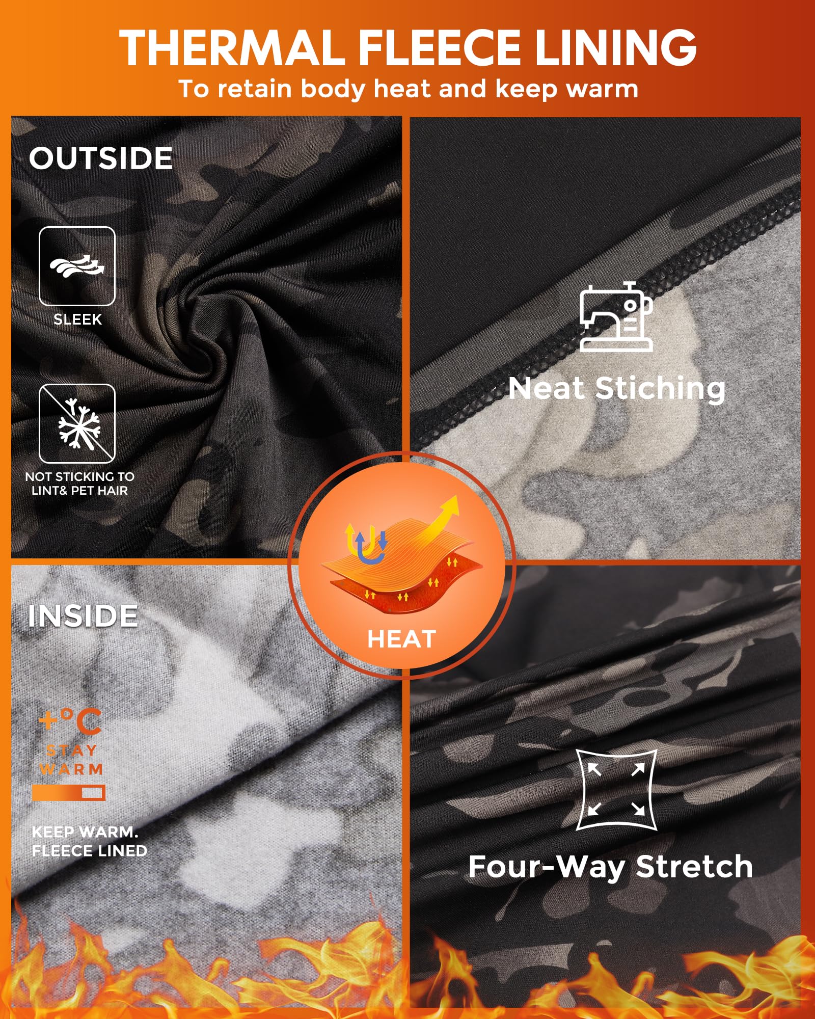 Long Johns for Men with Fly, Thermal Underwear Set Winter Hunting Gear Sport Base Layer Top and Bottom Midweight -Crew Neck-Camo Black-XL