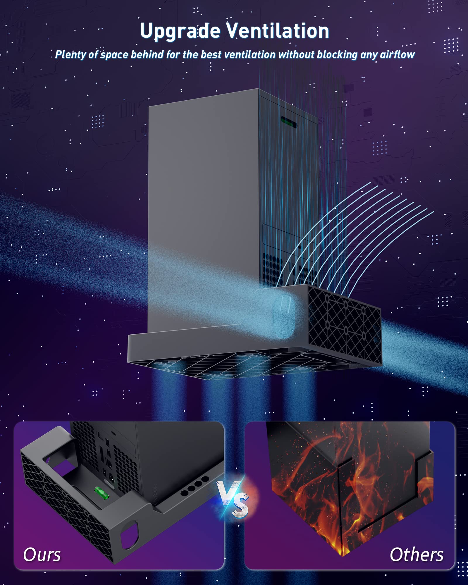 Wall Mount with RGB Cooling Fan for Xbox Series X - includes 4 Controller Holders and 2 Headphone Stands