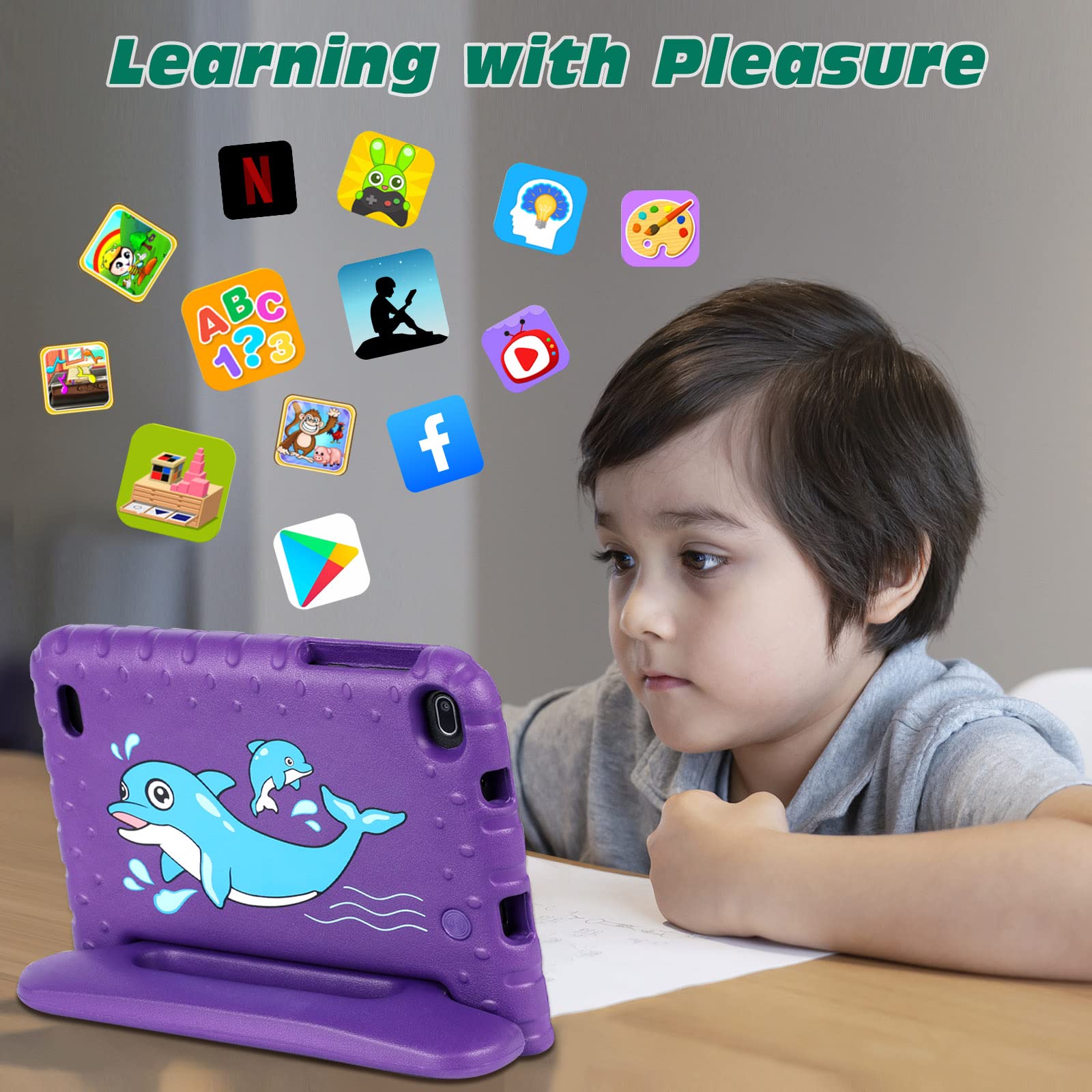Tablet for Kids, AOCWEI 7 inch Android 11 Toddler Kid Tablet, 2GB RAM 32GB ROM, Quad Core, Parental Control Mode, Kids Software Pre-Installed, Cute Kid-Proof Case, WiFi, Bluetooth, Learning (Purple)