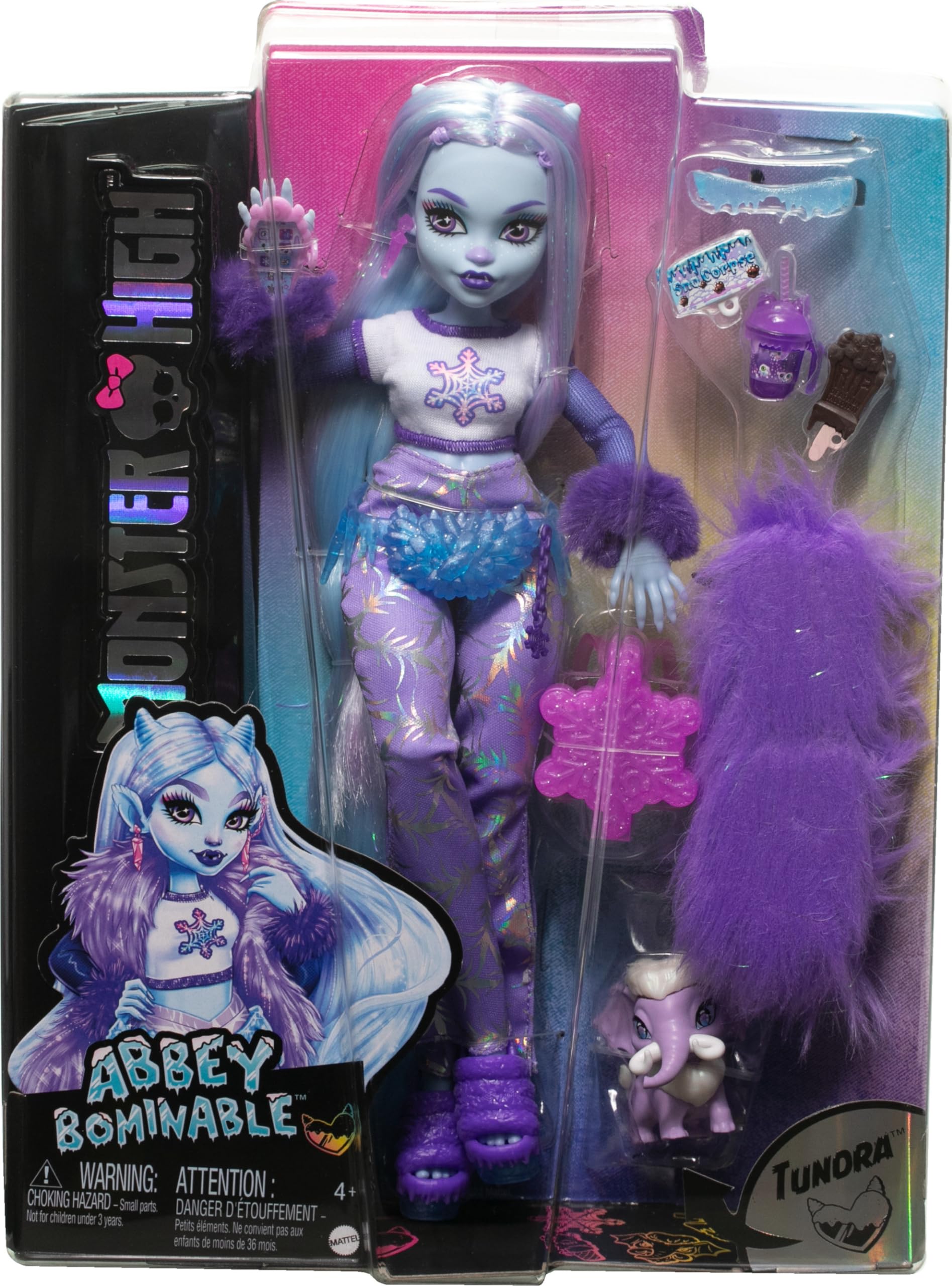 Monster High Doll, Abbey Bominable Yeti with Pet Mammoth Tundra & Accessories Including Furry Scarf & Snowflake Backpack