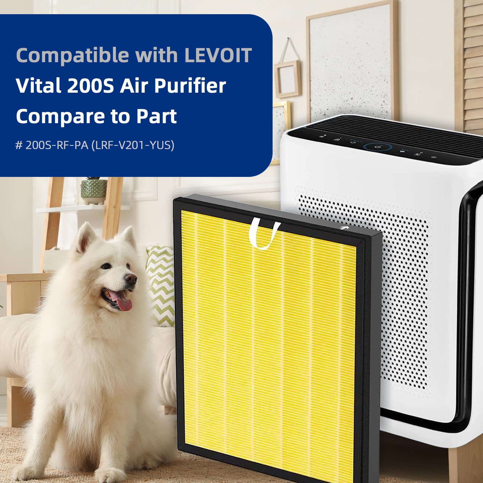 Vital 200S Pet Filter Replacement Compatible with LEVOIT Vital 200S Air Purifier: 3-in-1 H13 True HEPA and High-Efficiency Activated Carbon Filter, Part # Vital 200S-RF-PA, Yellow, 2 Pack