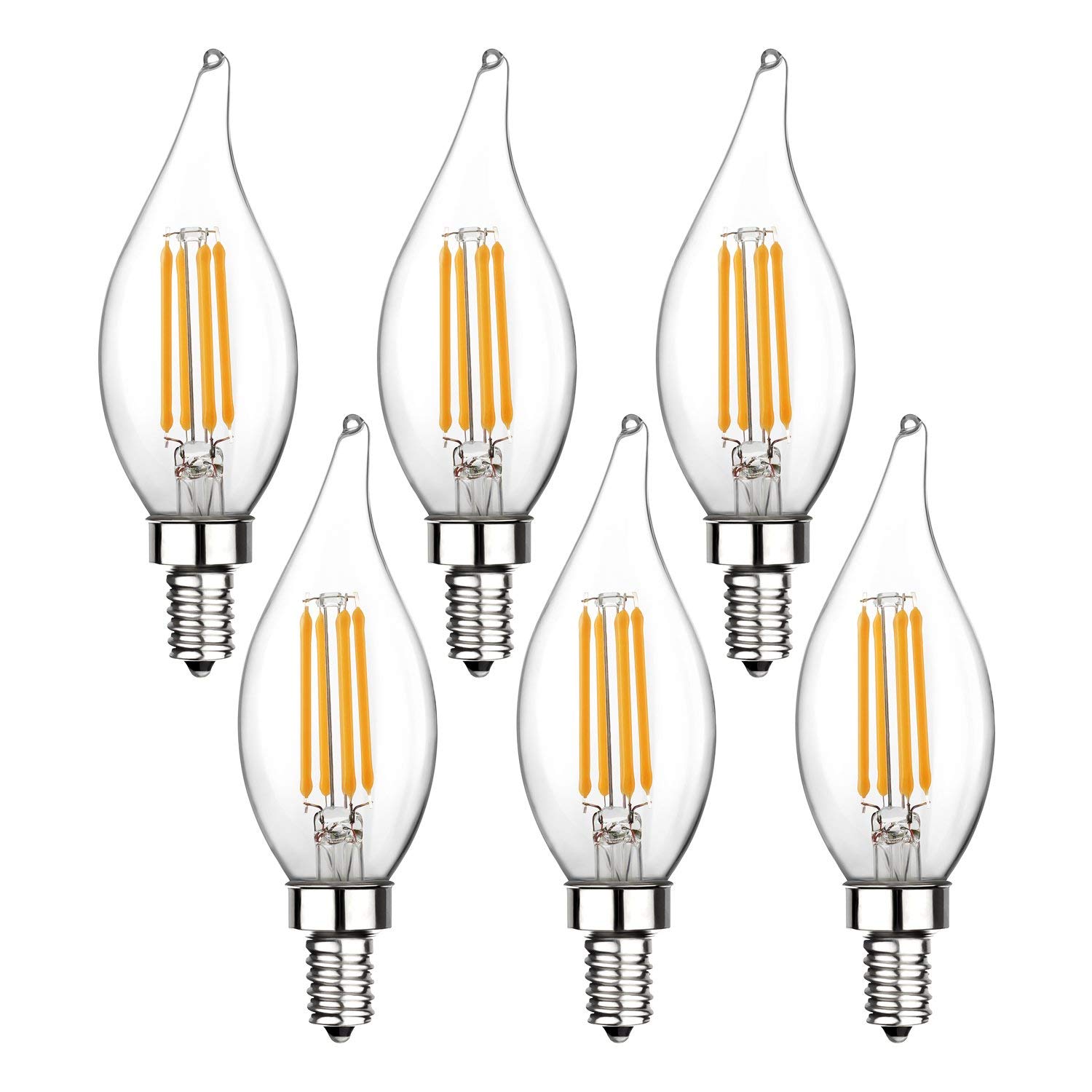 ohderii Candelabra LED Bulbs, E12 Base 4W (40W Equivalent) Chandelier Filament Candle Bulbs 400 Lumens 2700K Warm White Flame Tip Light Bulbs,Non-Dimmable (Warm White)
