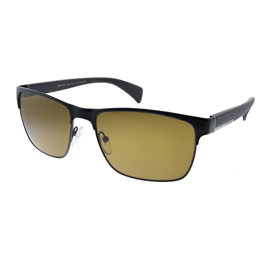 Prada Conceptual PR 51OS 1BO5Y1 Matte Black Metal Rectangle Sunglasses Brown Polarized Lens