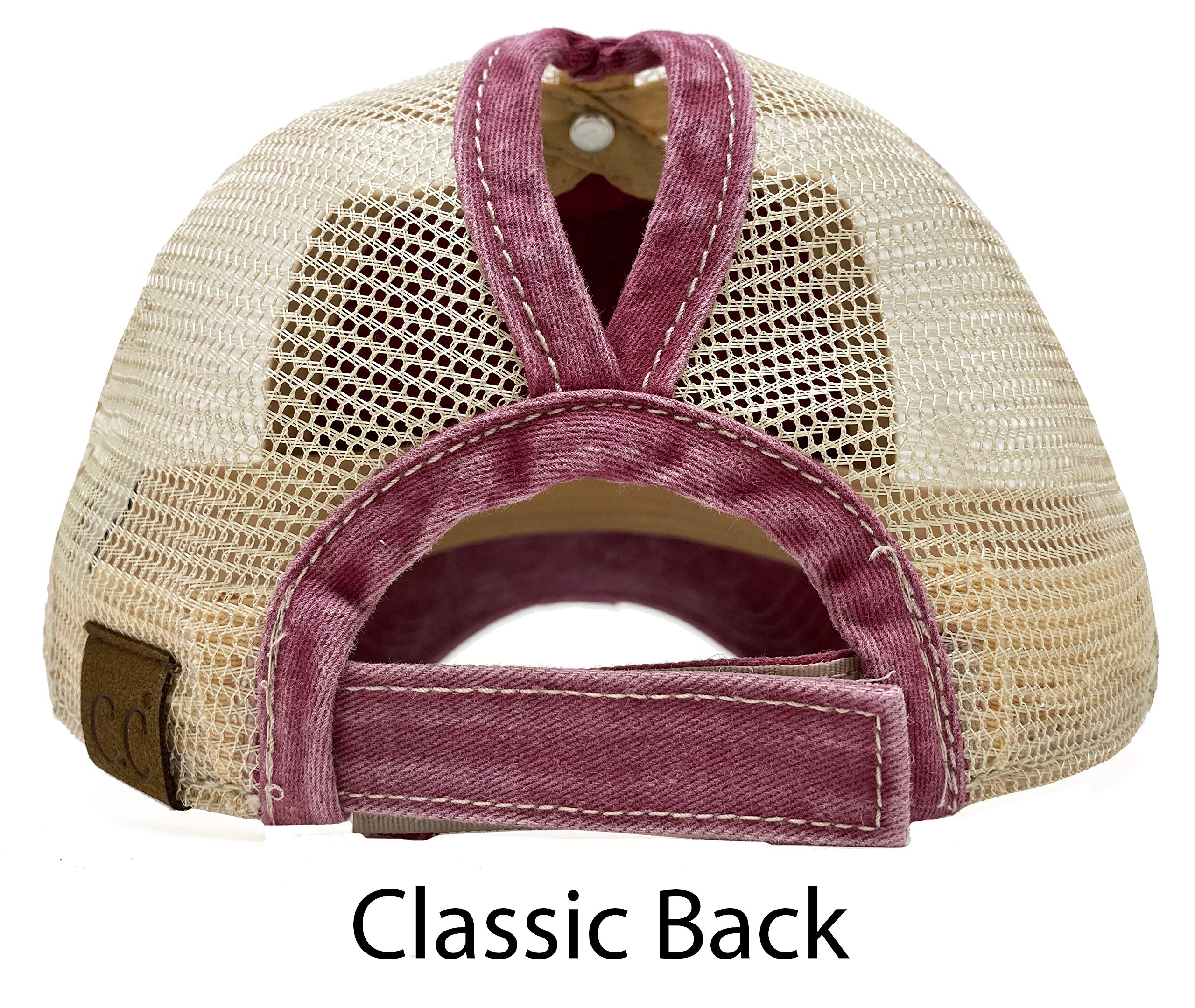 Ponytail Messy Bun Trucker Ponycap: Mesh - Burgundy w/Beige Mesh