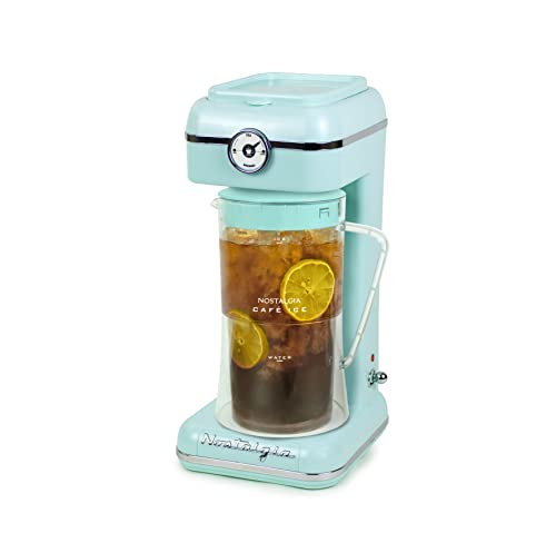 Nostalgia CLIT3PLSAQ Classic Retro 3-Quart Iced Tea & Coffee Brewing System With Double-Insulated Pitcher, Auto Shut-Off, Perfect For Cold Lattes, Lemonade Flavored Water,Includes Reusable Filter,Aqua