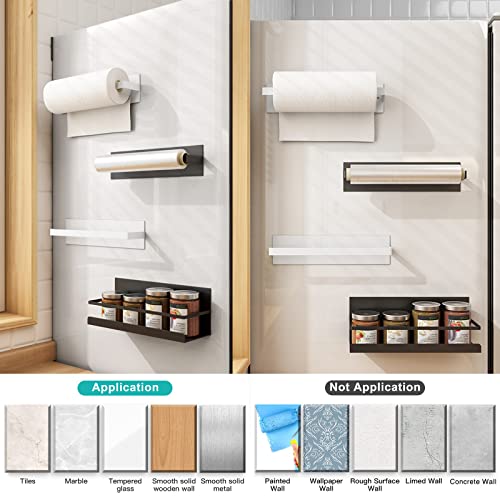 Self Adhesive Paper Towel Holder, Under Cabinet Paper Towel Holder for Kitchen, Stainless Steel Hanging Paper Towel Holder (White)