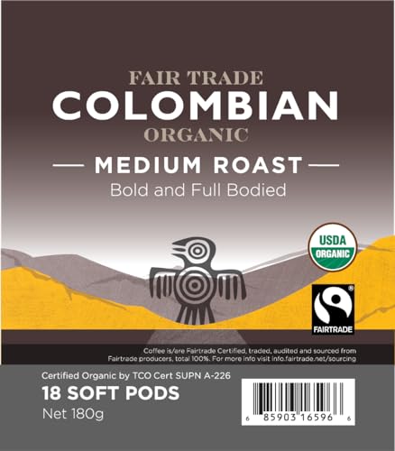 Wolfgang Puck Coffee, Colombian Organic Fair Trade, 9.5 Gram Soft Pod, 18 Count (Pack of 6)
