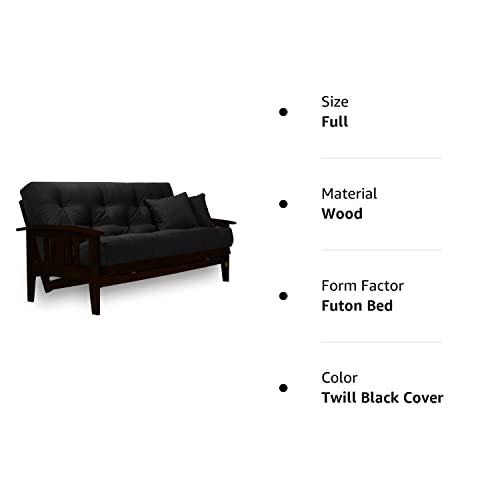 Nirvana Futons Westfield Espresso Finish (Warm Black) Full or Queen Size Futon Set, Mission Style Wood Futon Frame with Mattress Included (Twill Black)
