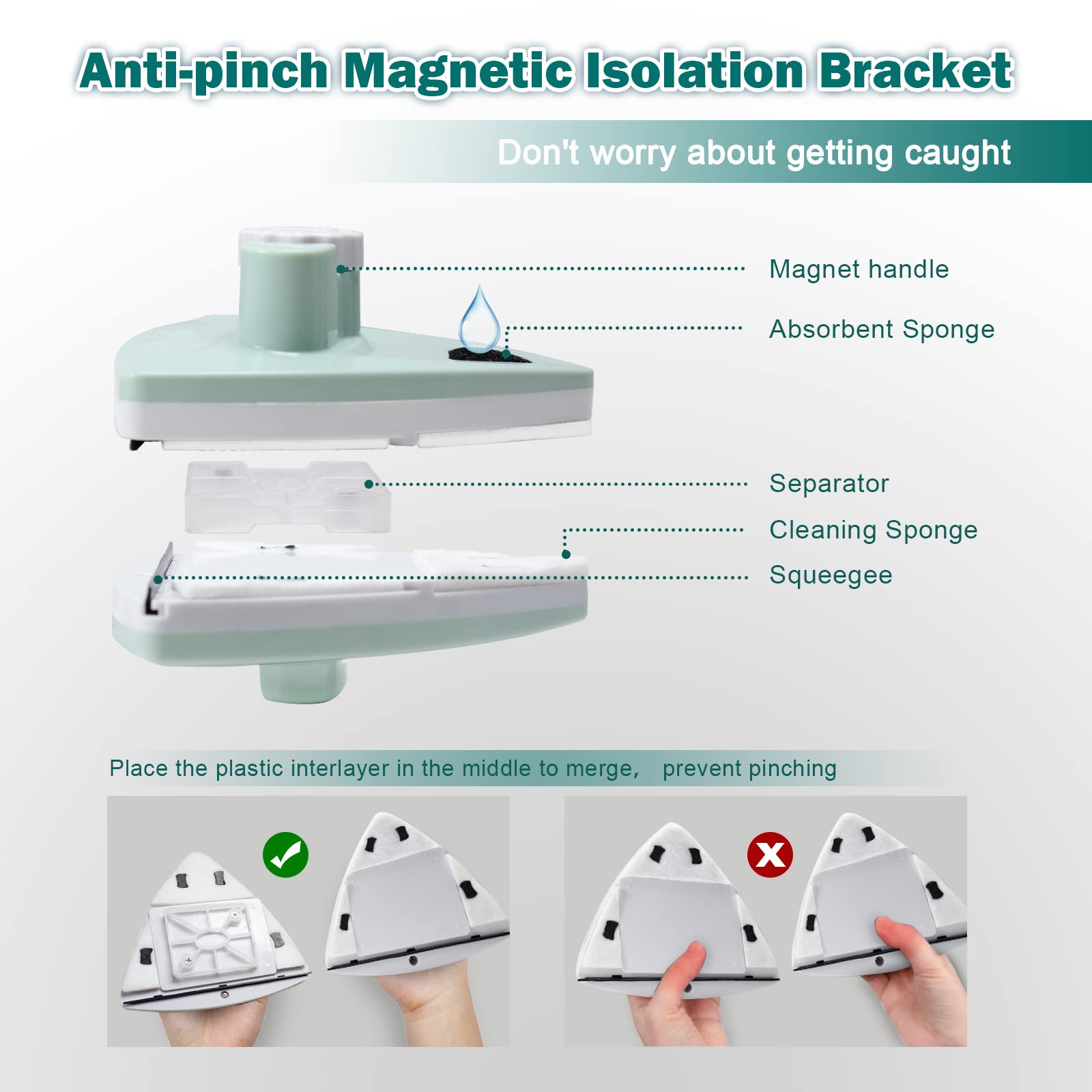 MLOHASING Double-Sided Magnetic Window Cleaner for High-Rise, 10-Step Continuously Variable Transmission Adjustment, Thickness 0.2"-1", Green