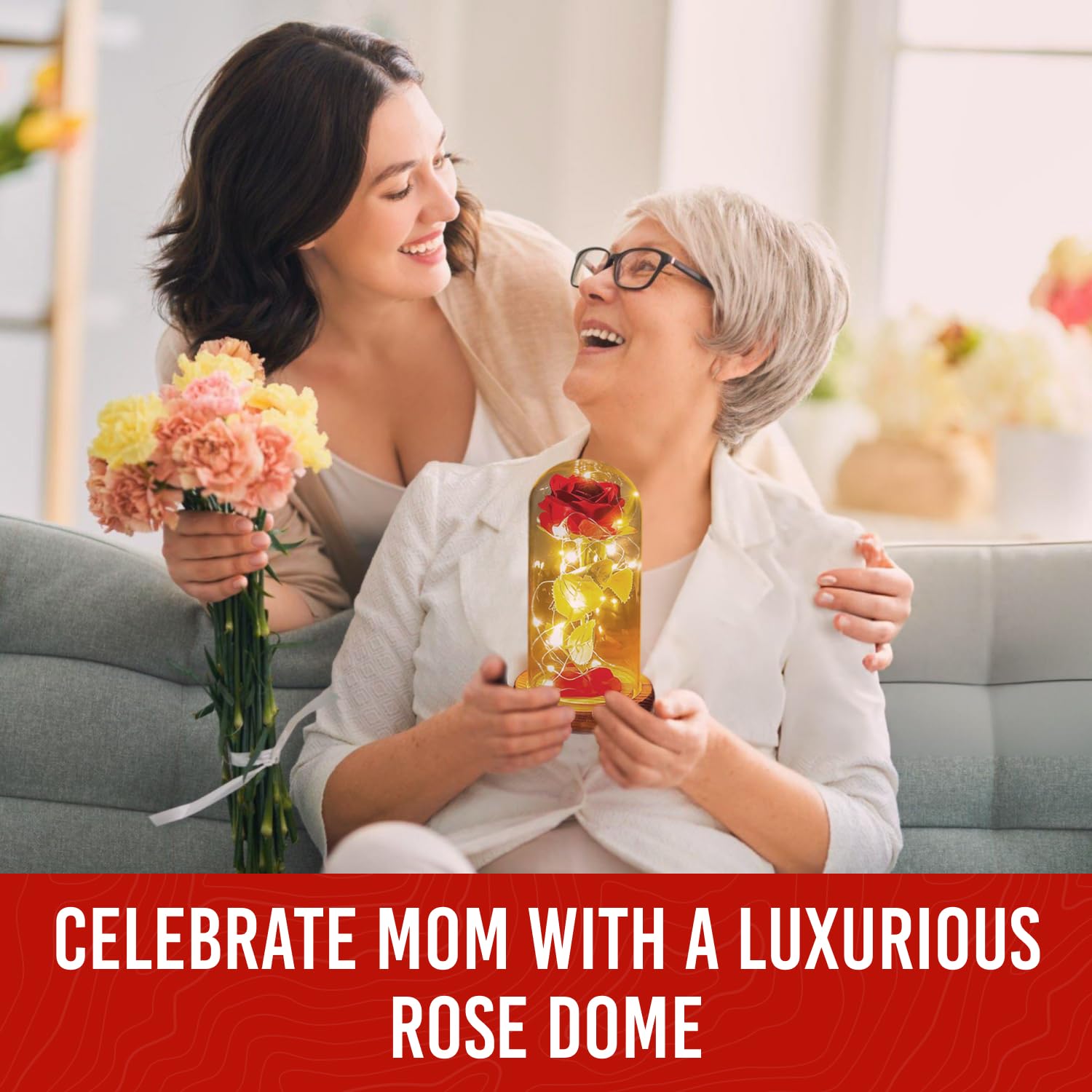 Norcalway Rose in Glass Dome with 6hr Timer - Beauty and The Beast Rose Decor in a Glass Dome for decorations-Premium Gift for anyone