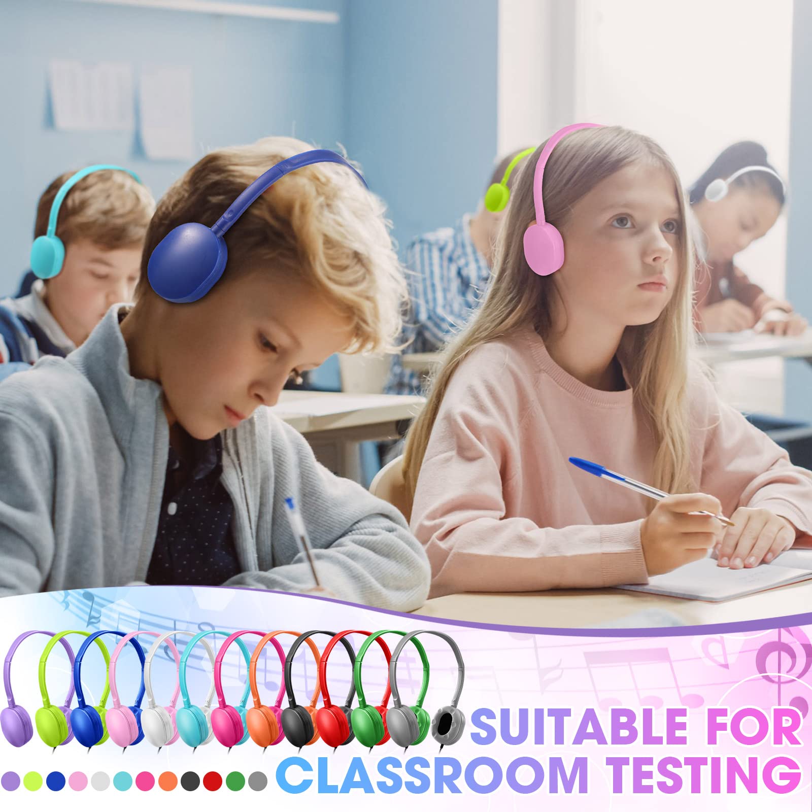 Yunsailing 48 Pack Bulk Headphones for Classroom Multi Color on Ear Headphone Adjustable School Wired Headphone Library Headphone with 3.5 mm Plug for Adults Kids Student Museum Travel Plane Tablet