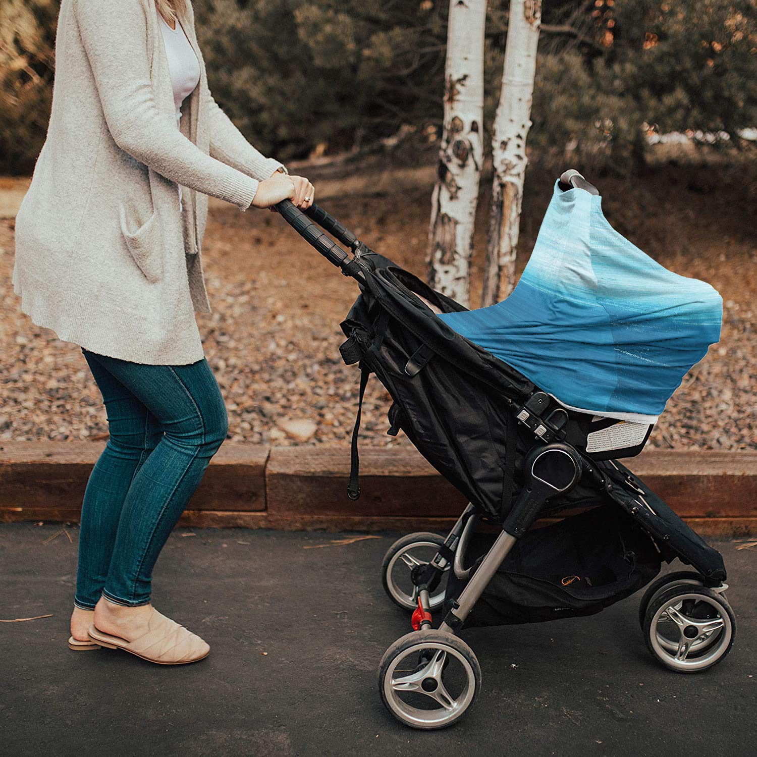 Nursing Cover Carseat Canopy, Blue Ocean Scene Soft and Breathable Stroller Covers for Breastfeeding Infants, Oil Painting Multiuse-Nursing Scarf,Stretchy Babysitting Scarf