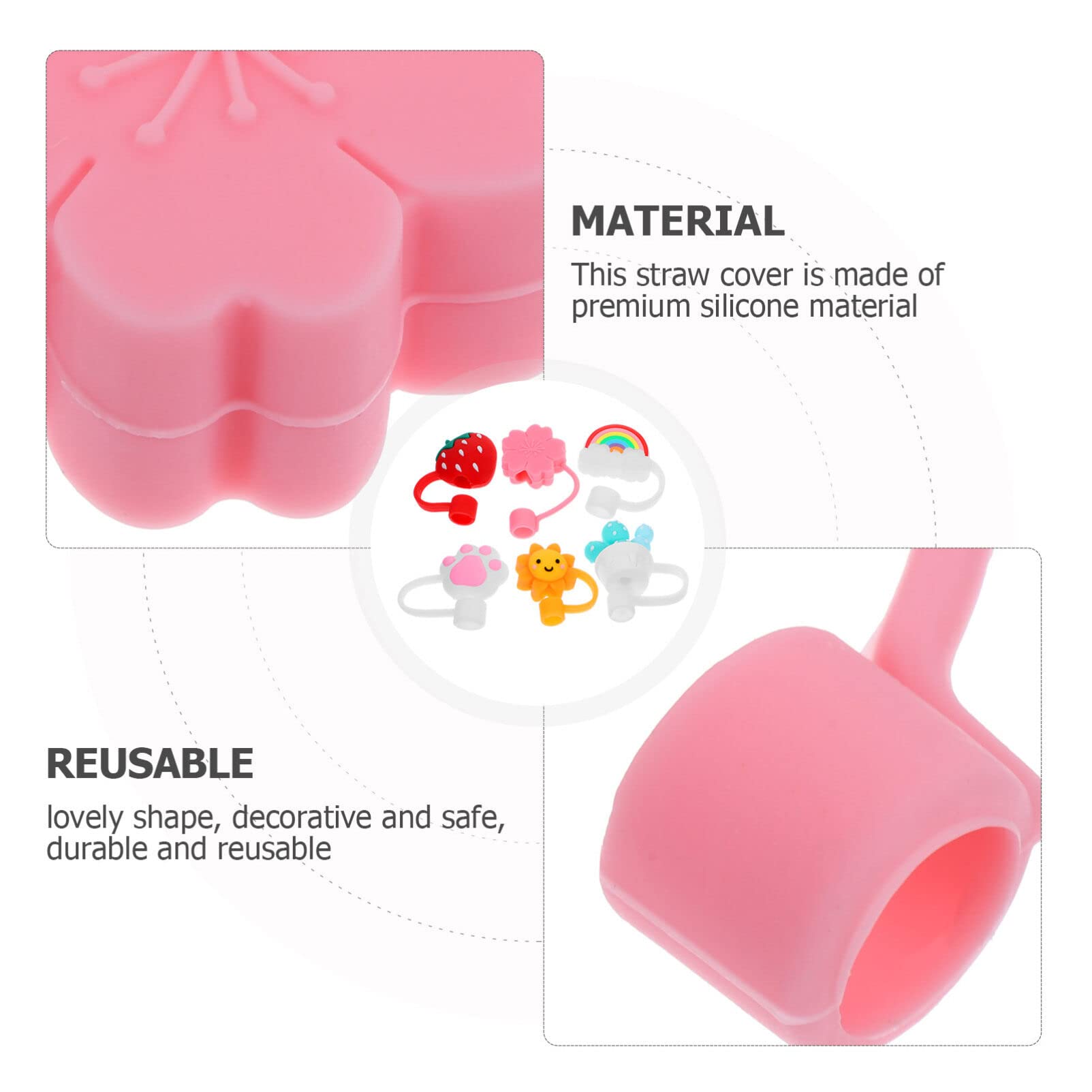 SOLUSTRE 6pcs Straw Cap Sun Straw Tips Cover Drinking Straw Tips Lid Reusable Straw Tips Lids Cartoon Straw Plugs Straw Covers Cap Straw Tip Caps Decorate Glass Girl