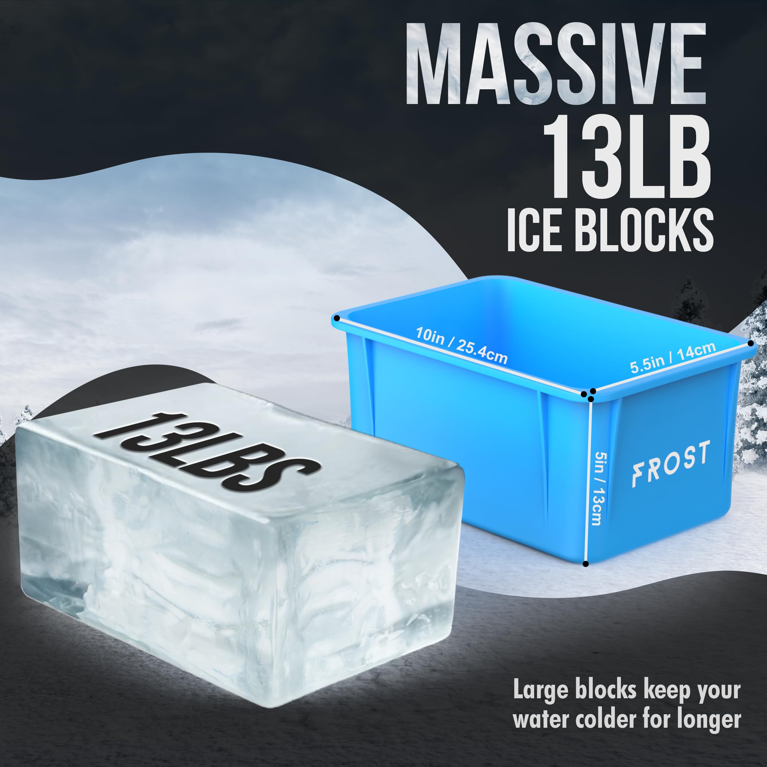 XXL Ice Block Mold with Reinforced Steel Rim - Makes 13lb Ice Blocks for Cold Plunges - Ice Baths at Home - Heavy Duty Extra Thick Extra Large Rectangle - Icy Blue - by FROST TUB
