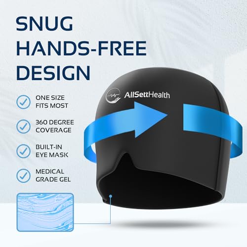 Migraine Relief Cap Ice Head Wrap Headache and Migraine Hat | Headache Relief with Hot/Cold Gel Head Ice Pack with Face and Eye Headache Mask Compress Black