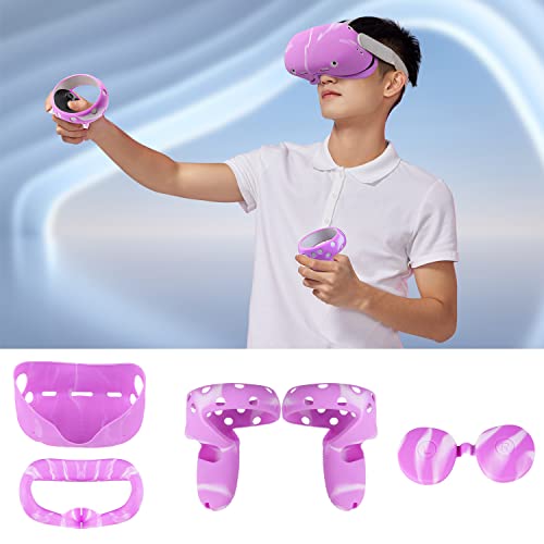 Relohas Accessories for Oculus Quest 2, VR Accessory Set for Meta Quest 2, Include Controller Grip Leather Cover, VR Shell Cover, Face Cover, The Best Gifts for Christmas and Halloween(Pink)
