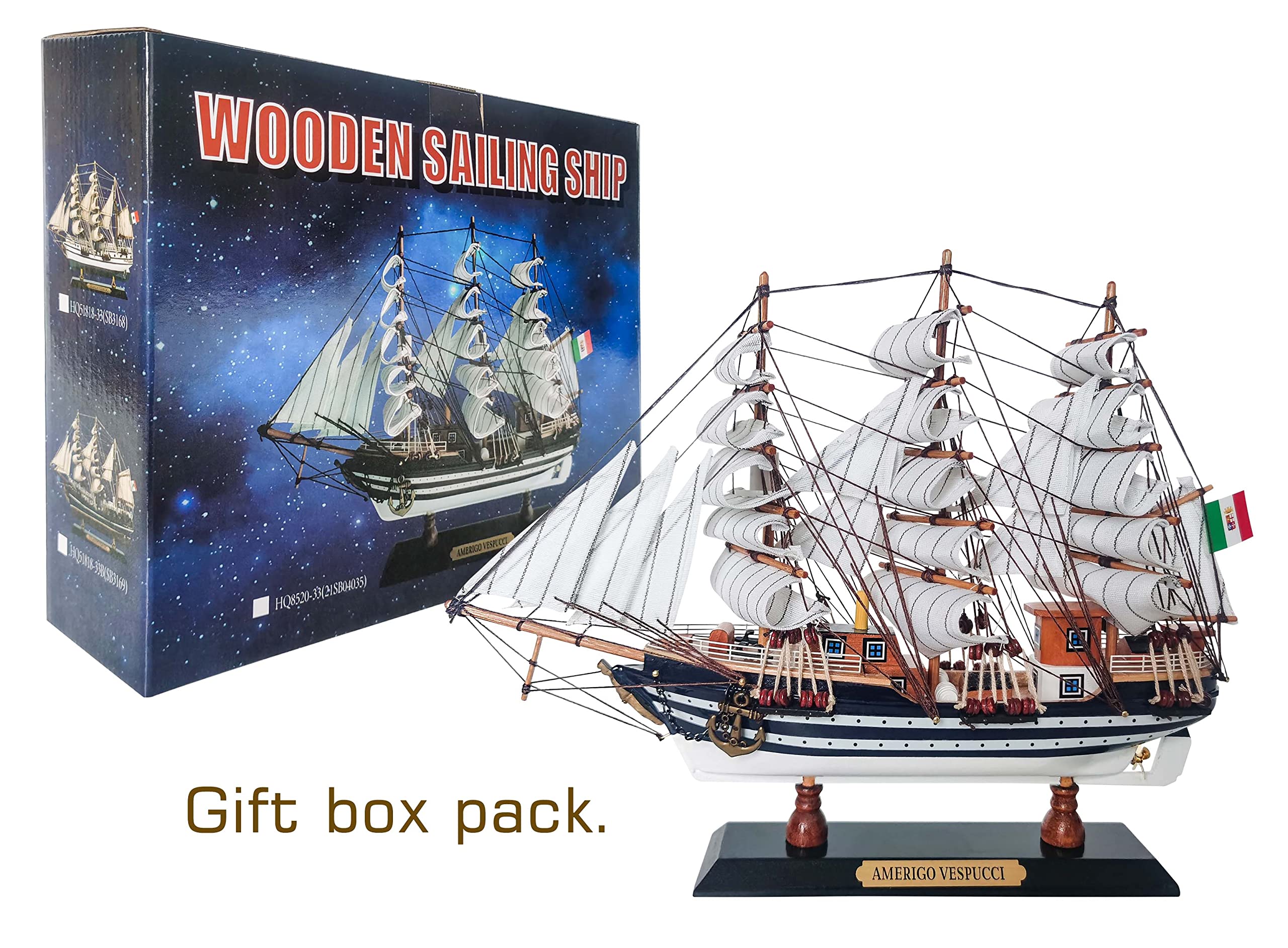 SAILINGSTORY Wooden Model Ship Amerigo Vespucci 1/300 Scale Replica Ship Model Sailboat Decor
