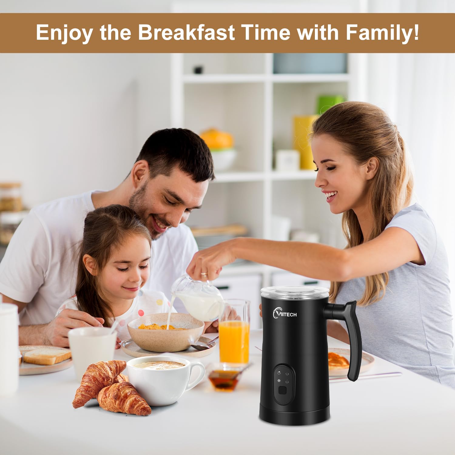 Milk Frother, Frother for Coffee, 4 in 1 Electric Milk Frother and Steamer, Viitech 11.8oz/350ml Warm and Cold Foam Maker with Temperature Control, Silent Operation & Automatic Shut Off
