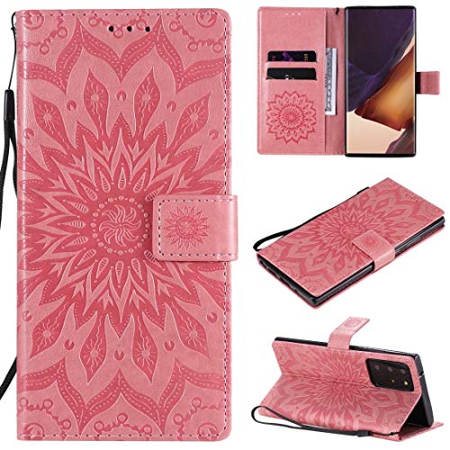 Mobile Phone Case Bag for Samsung Galaxy Note20 Ultra 5G Sun Embossing Pattern Horizontal Flip Leather Case with Card Slot & Holder & Wallet & Lanyard Back Cover Case (Color : Pink)