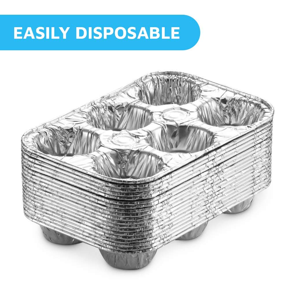 MontoPack Disposable Aluminum Foil 6-Cup Muffin Tins | Standard Size, Perfect for Baking Cupcakes, Mini Pies and Pastries with Easy Release | Set of 20 Strong and Durable Tin Pans