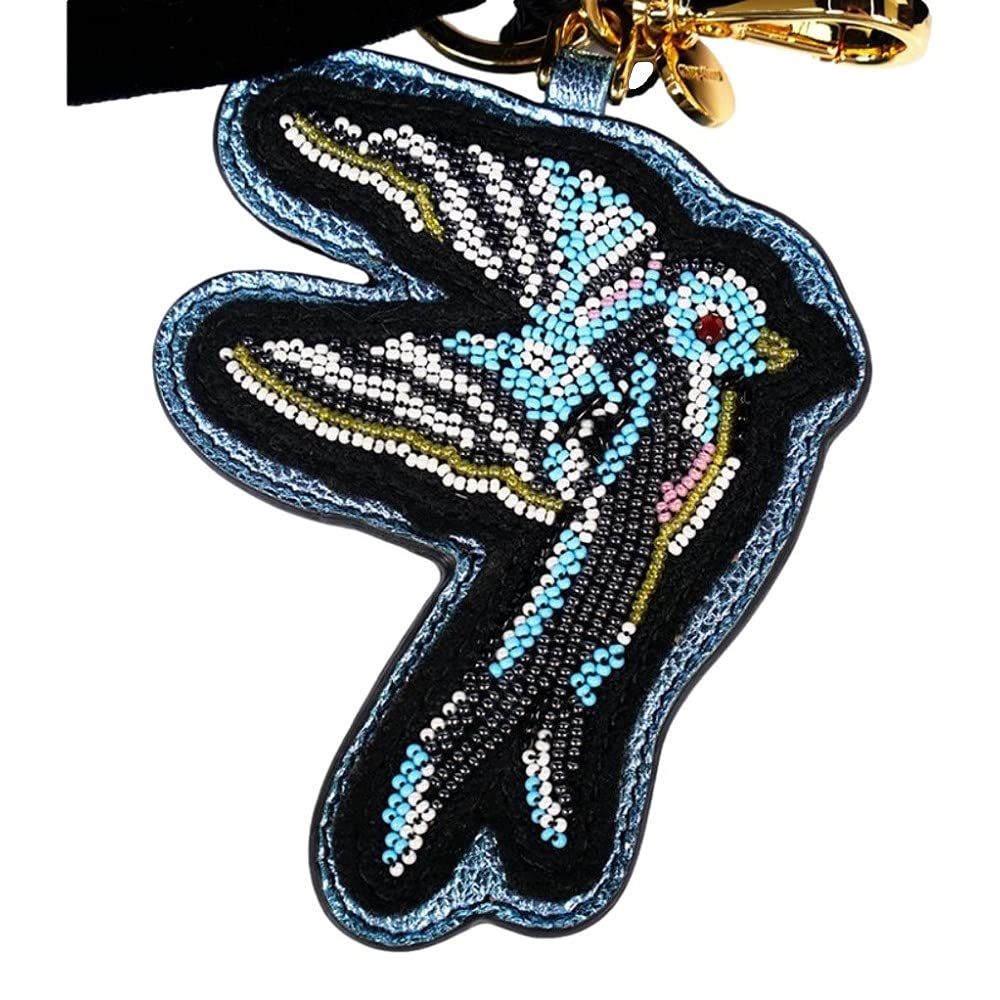 Prada Miu Miu Trick Plex Blason Beaded Blue Bird Black Velvet Bow Keyring 5TL217