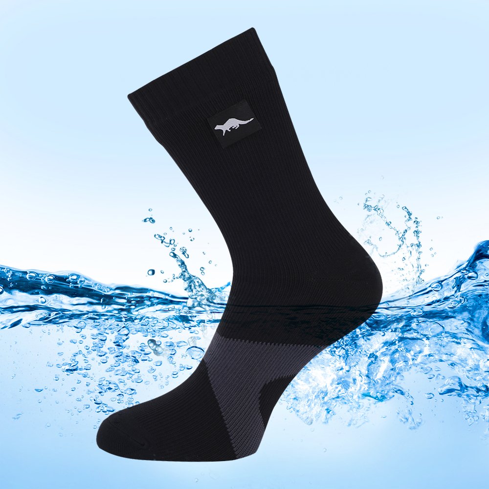 OTTER Waterproof socks for Men and Women, 100% waterproof, breathable, windproof socks. Calf Length. (Grey Black stripe. Medium)