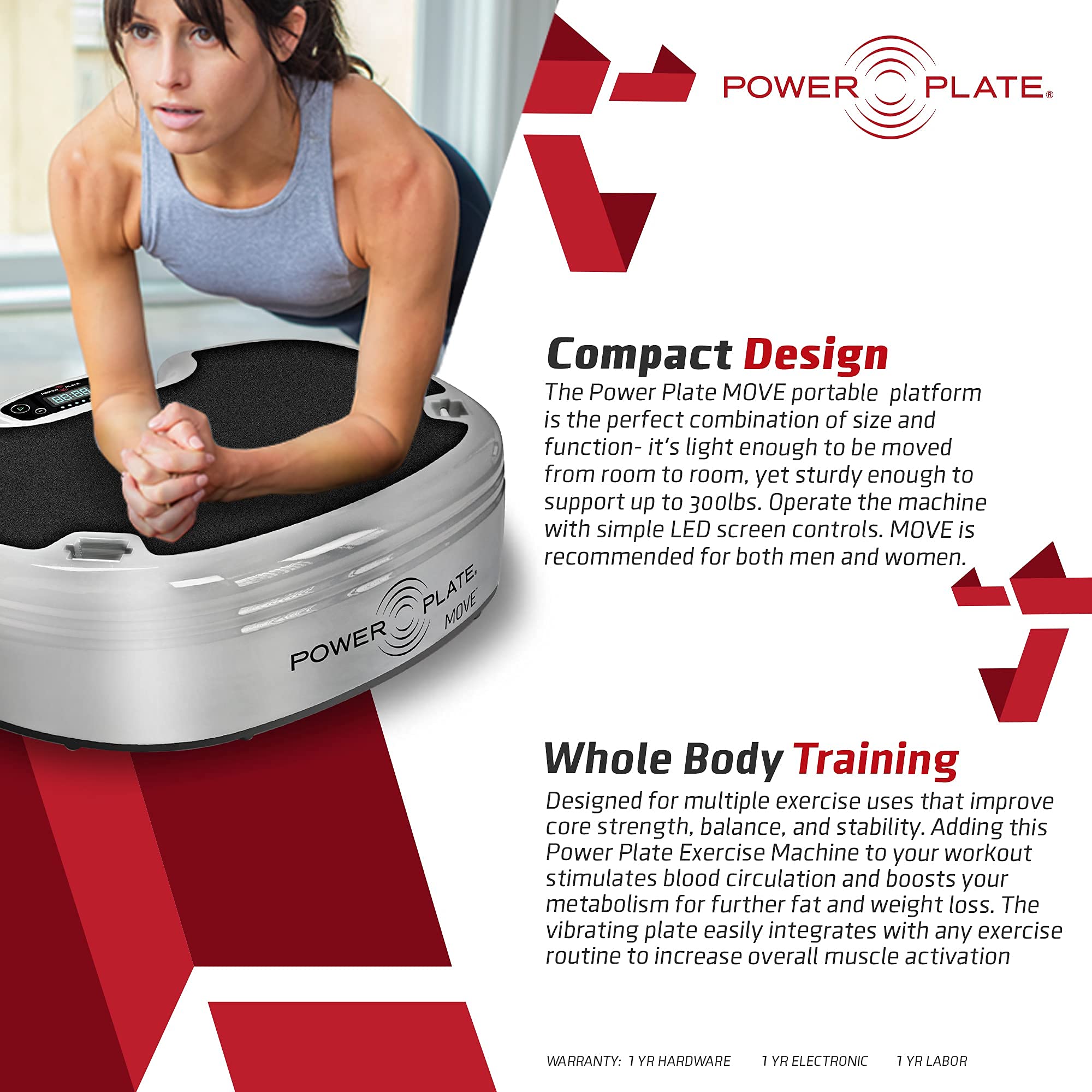 Power Plate Move, Vibrating Exercise Platform, Versatile Full Body Workout, Silver