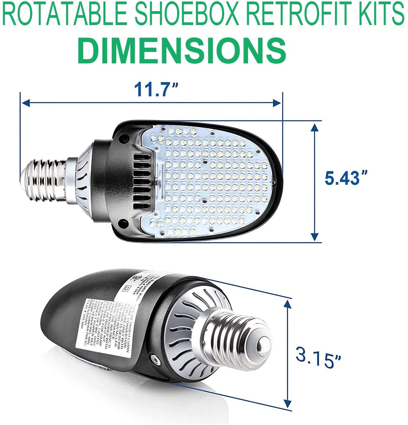 OSTEK 54W LED Shoebox Area Corn Light Bulb, LED Retrofit Kits 5000K E39 Rotatable Mogul 7560LM LED Commercial Lighting - Post Street Light Security Lights Parking LED Paddle Light, UL DLC