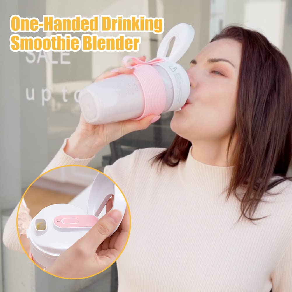 WOOLALA Portable Smoothie Blender with Ice Cube Tray, 380ML Personal Blender Mini Juicer Cup for Commuting Travel Sports, One Blender Bottle for Blending & Drinking