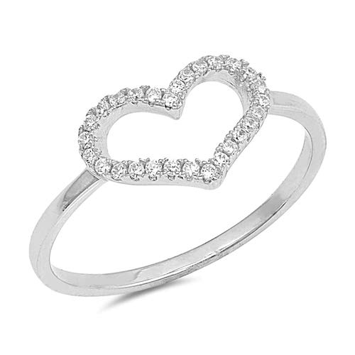 Precious Gem Jewellers Sterling Silver Floating Heart Cubic Zirconia Promise Stackable Ring