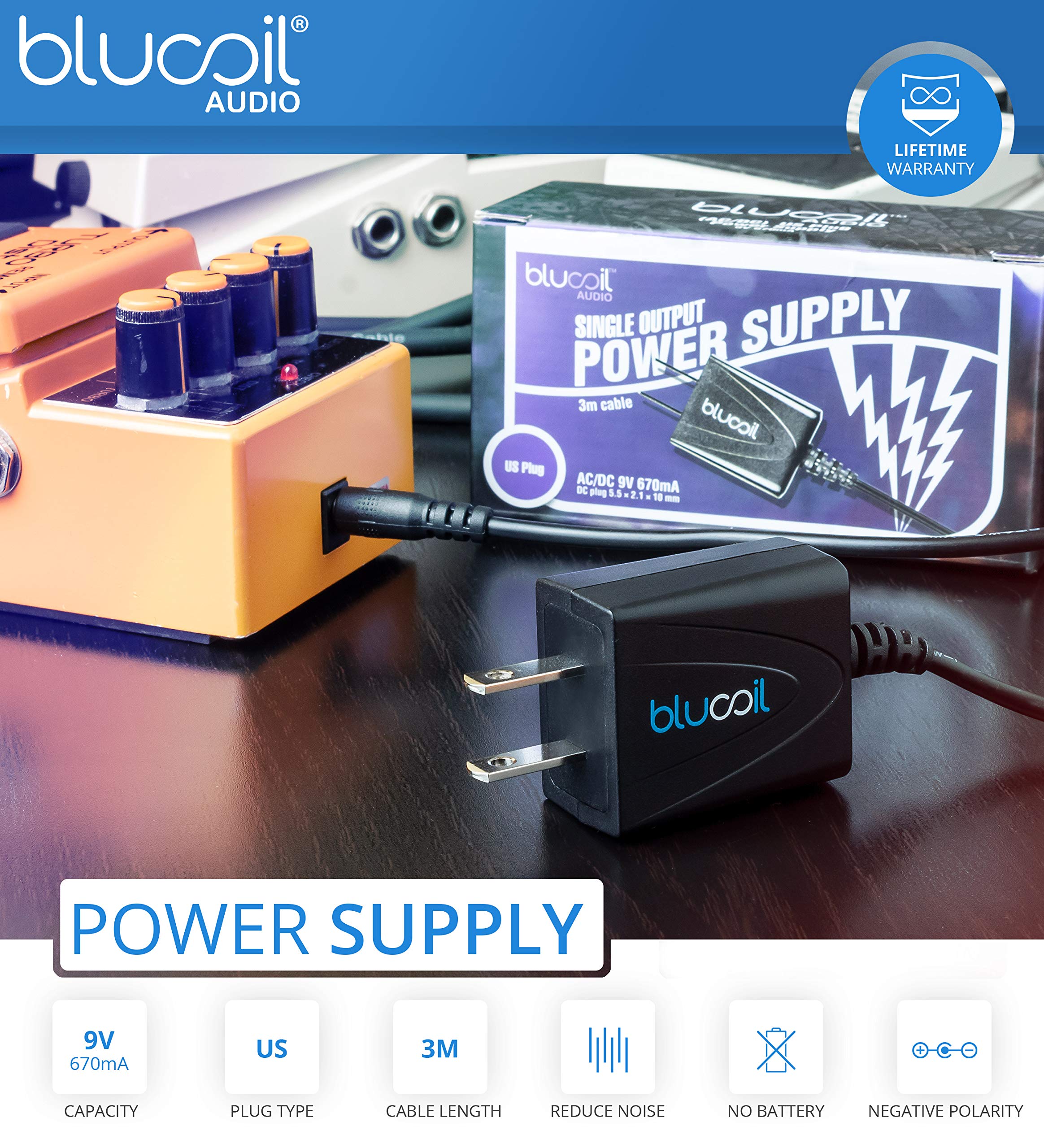 Nobels ODR-Mini Overdrive Pedal Bundle with Blucoil Slim 9V Power Supply AC Adapter, 2-Pack of Pedal Patch Cables, and 4-Pack of Celluloid Guitar Picks