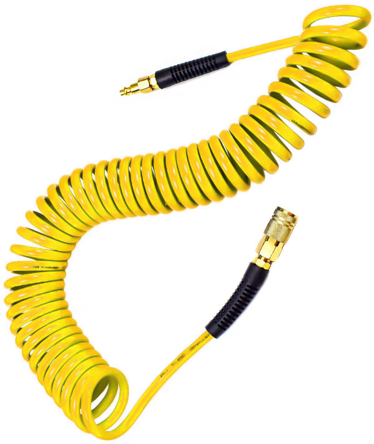 YOTOO Polyurethane Recoil Air Hose 1/4" Inner Diameter by 25' Long with Bend Restrictor, 1/4" Industrial Quick Coupler and Plug, Yellow