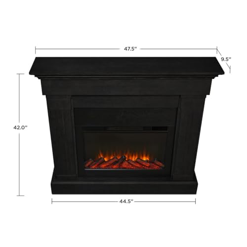 Real Flame Crawford Slim Indoor Electric Fireplace, Black, Free-Standing with Real Wood Mantel Finish - 6 Flame Colors, Adjustable Thermostat, 120V, 1400W, 5100 BTUs