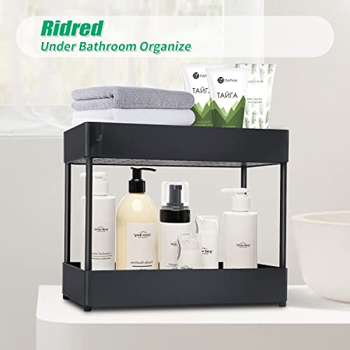 Under Sink Organizer and Storage - Bathroom Organizer - Multi-purpose Kitchen Organizer Countertop Storage Shelf Holder with Hooks, 2 PCS