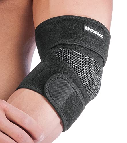 MUELLER Sports Medicine Adjustable Elbow Support for Tennis & Golfer's Elbow, Support and Relive Strain for Men & Women, One Size