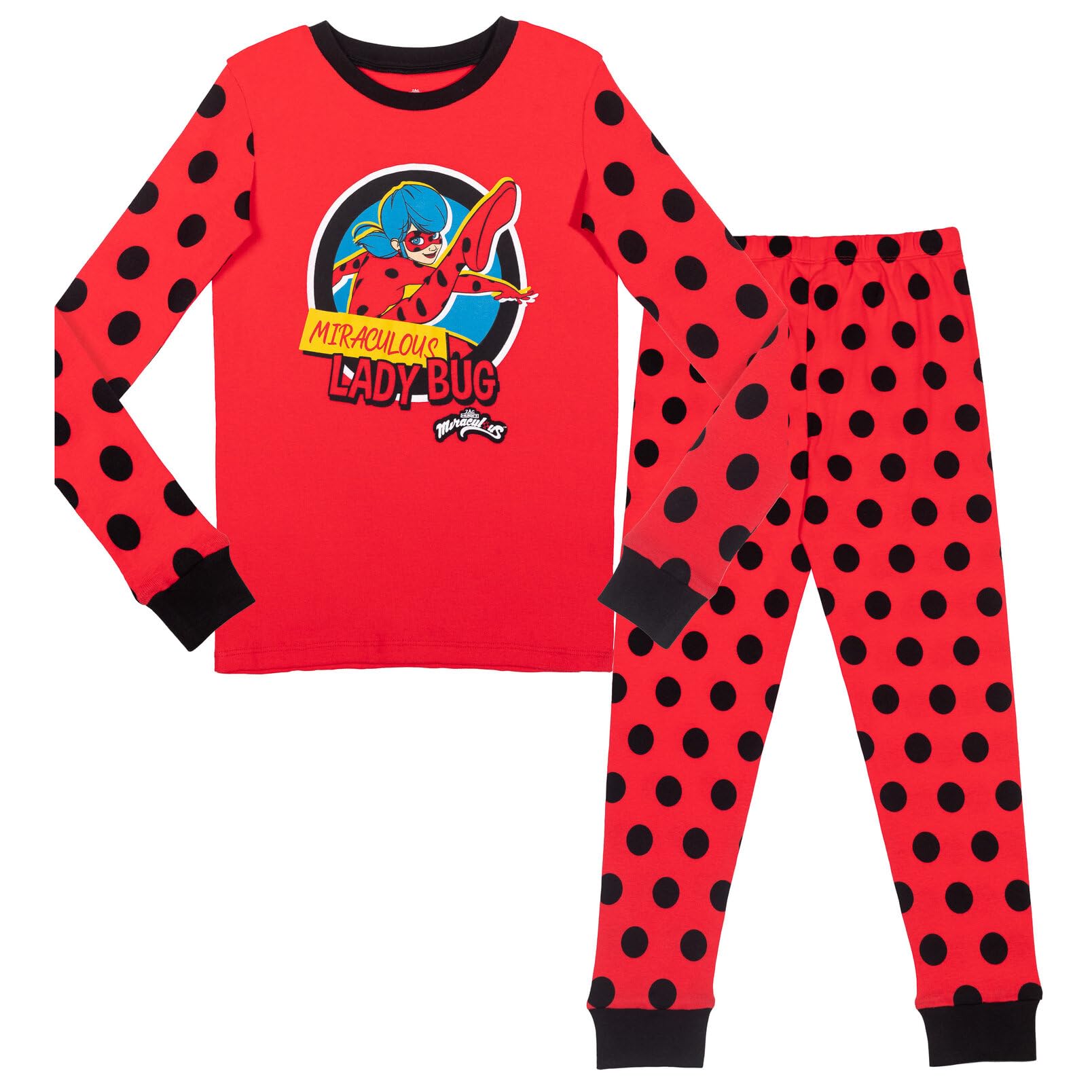 Miraculous Ladybug Big Girls Breathable Pullover Pajama Shirt & Pajama Pants Red 10-12