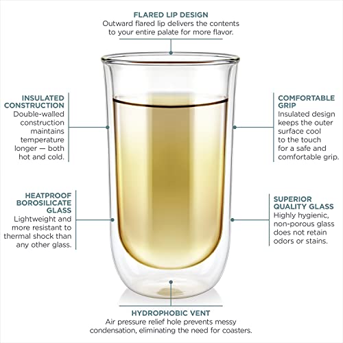 Teabloom Tulip Large Insulated Glasses for Iced Tea, Cold Brew Coffee and Other Beverages - Double Walled Borosilicate Glass Keeps Drinks Cold/Hot - 16 oz (Set of Two)