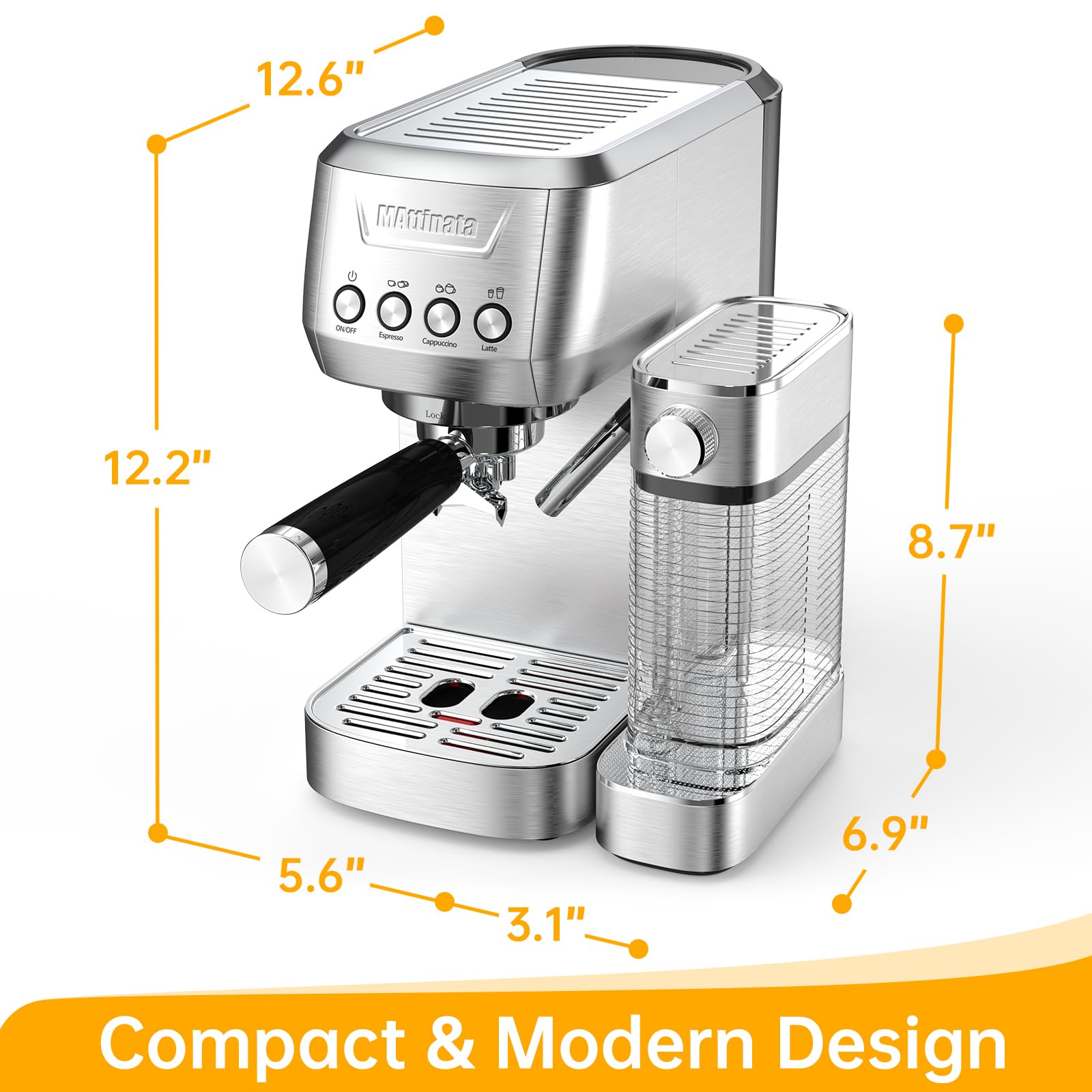 MAttinata Espresso Machine, 20 Bar Cappuccino Machines for Home, Latte Machine with Automatic Milk Frother, Coffee Maker with Dual Wall & ESE Filters