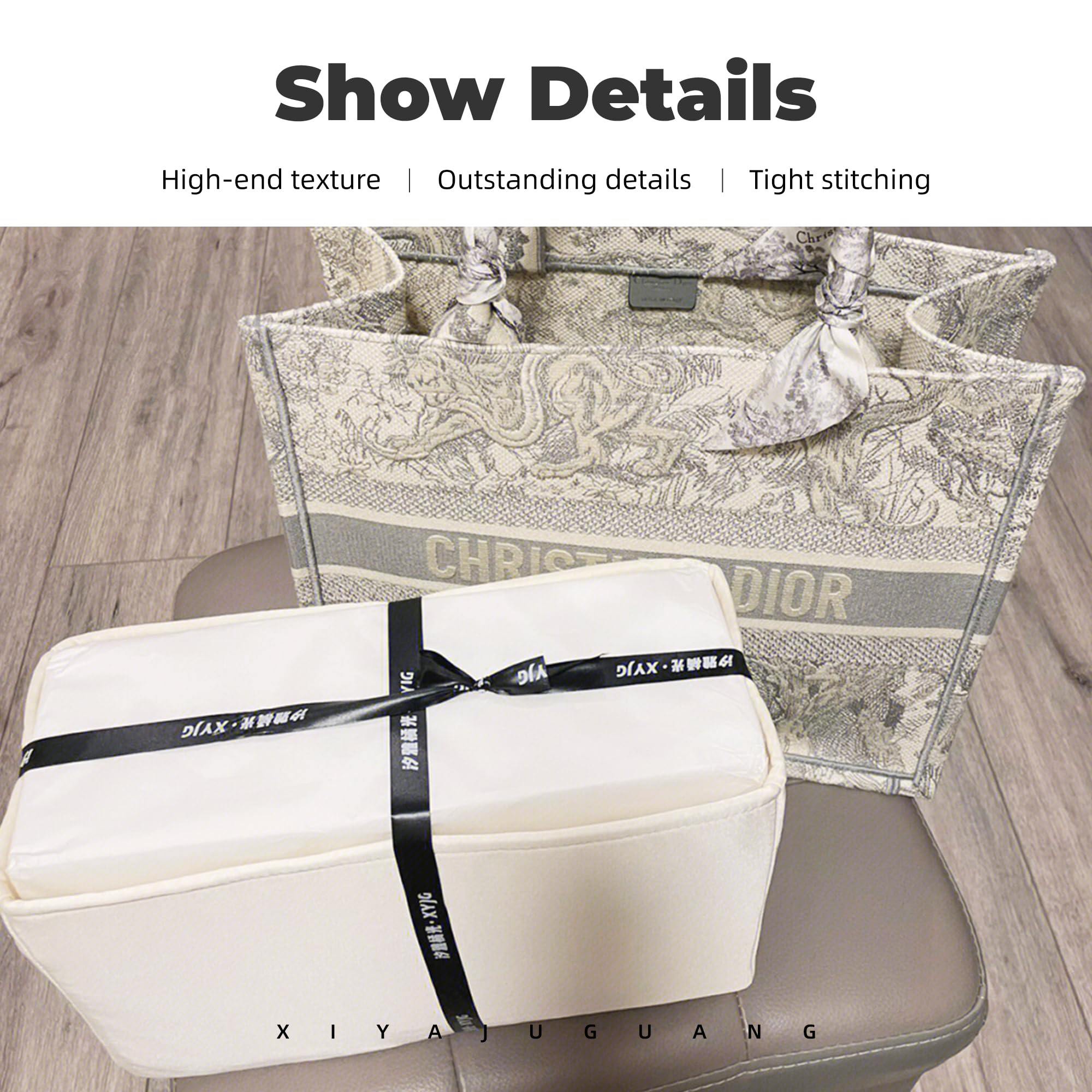 XYJG Purse Handbag Silky Organizer Insert Keep Bag Shape Fits Booktote Mini/Small/Medium/Large bags, Luxury Handbag Tote Lightweight Sturdy(Craie,Booktote Medium)
