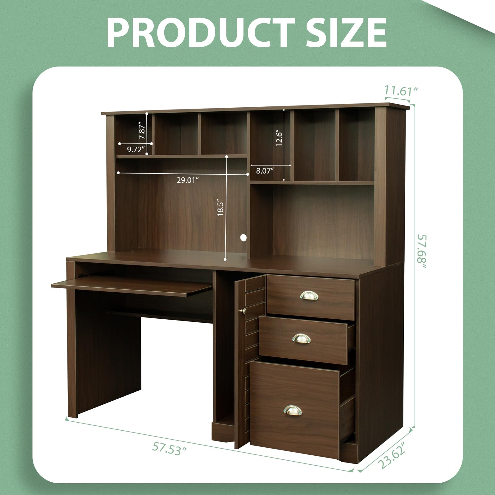MAXTRAL Computer Desk with Hutch,Home Office Wood Executive Desk with Drawers,Open Shelf,Writing Laptop Table with Keyboard Tray,File Cabinet Computer Desk for Bedroom,Walnut