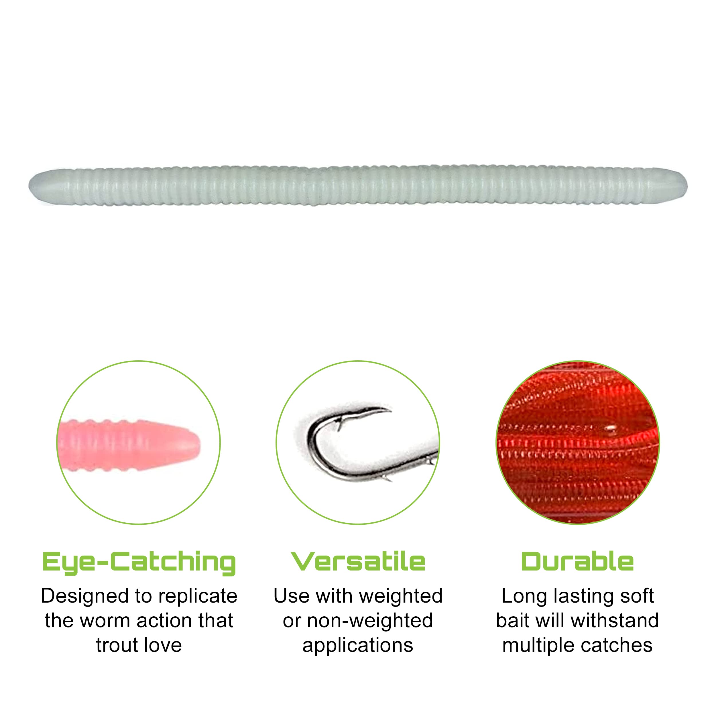 Tackle HD Pro Striker Trout Worm 135-Piece Soft Plastic Fishing Lure Kit with Hooks and Weights