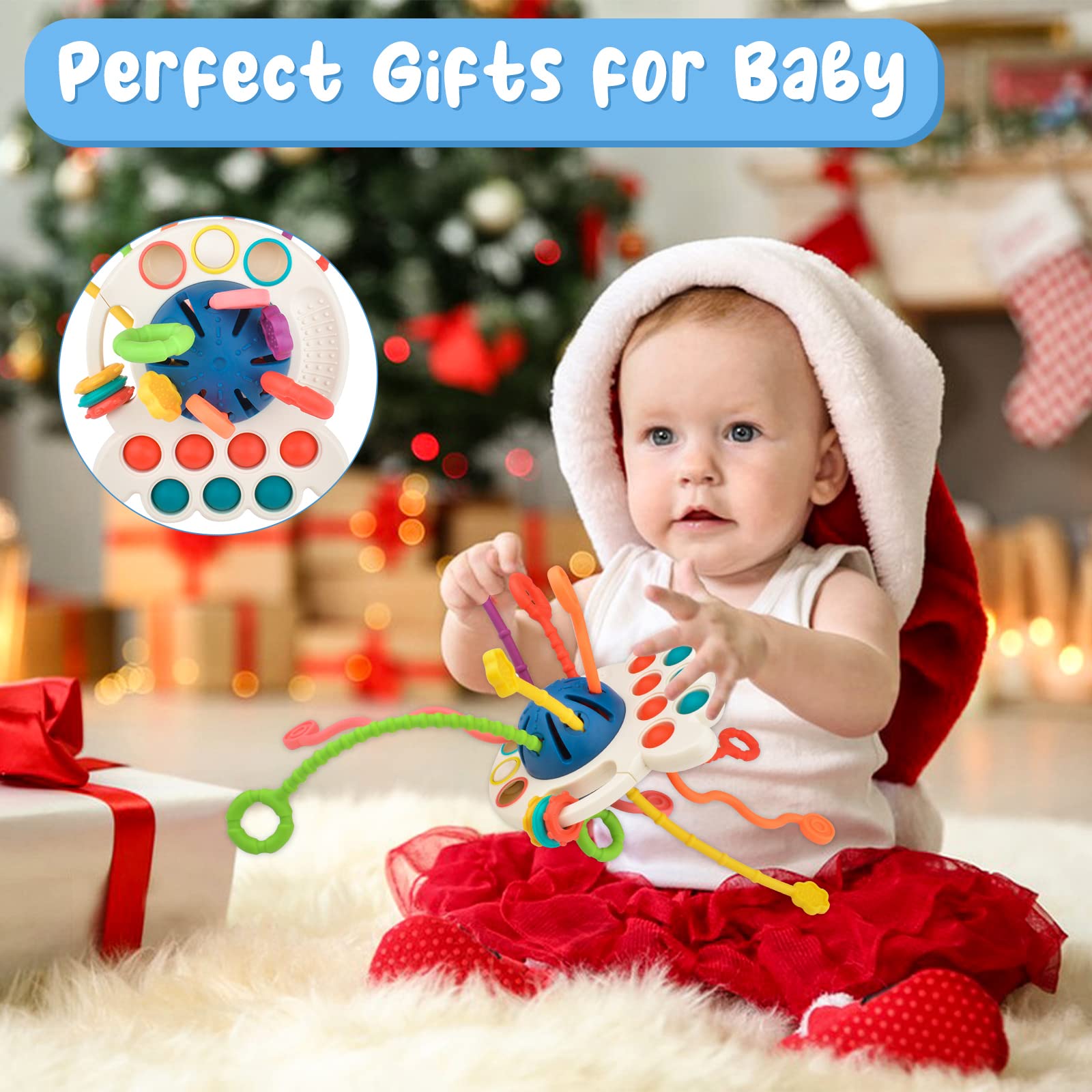 Yrissmiss Baby Sensory Toys Montessori Pull String Toys for Toddlers 1-3, Food Grade TPE Travel Toys for Babies, Activity Developmental Pulling Teething Toy