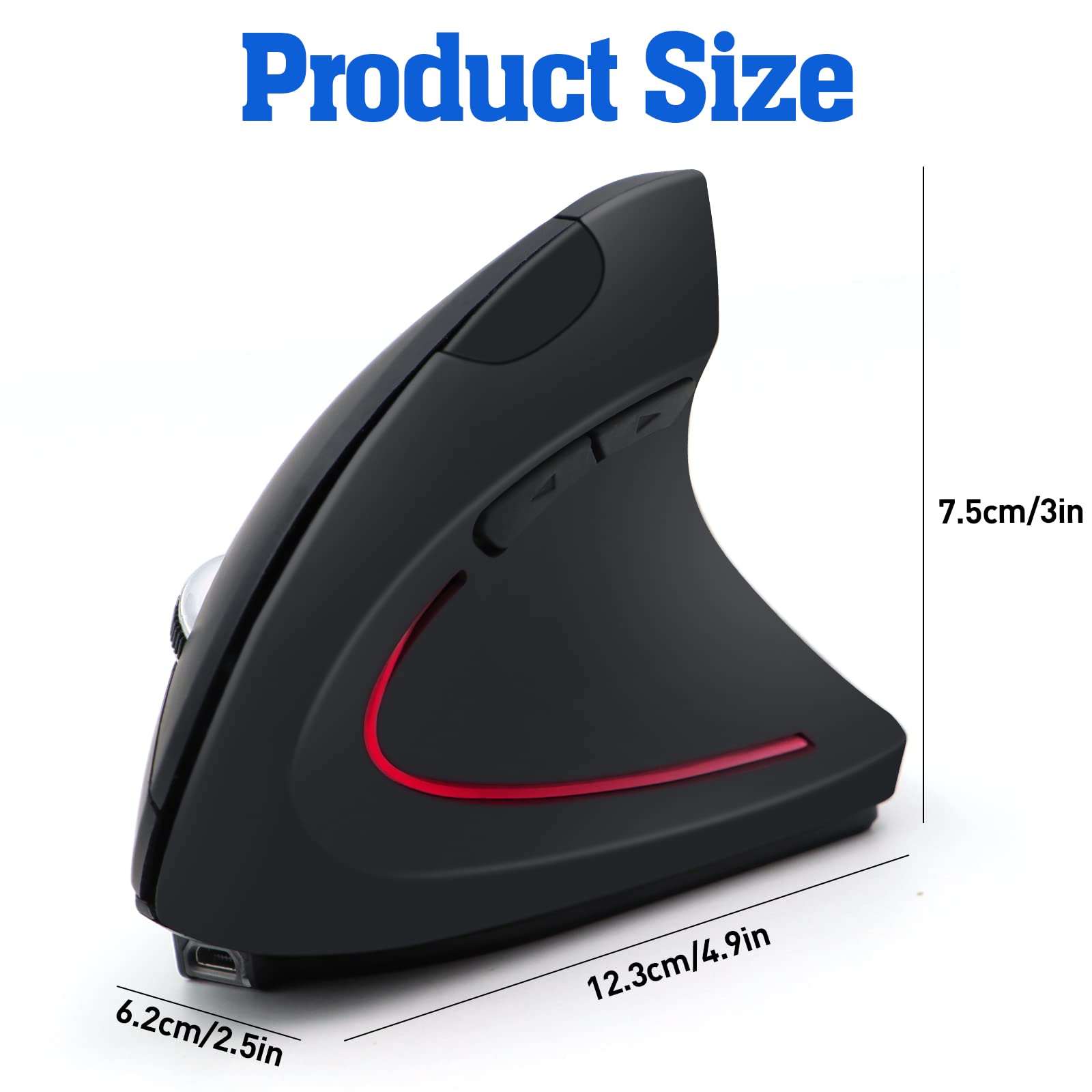 VEGCOO Vertical Wireless Mouse, 2.4GHz Rechargeable Ergonomic Mouse, Optical Mice with Comfortable Frosted Texture, 3 Adjustable DPI Office Computer Mice Compatible with PC,Desktop,Laptop
